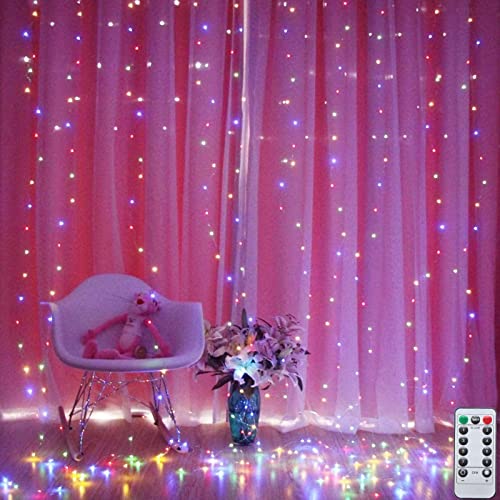 Pooqla Curtain Lights 300 LED, 8 Lighting Modes Multicolor Window ...