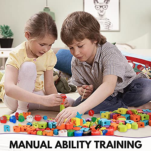 BMTOYS Wooden Lacing Toy Alphabet Number Threading Beads for Boys Girls ...