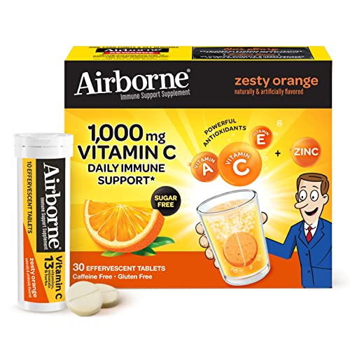 Airborne 1000mg Vitamin C with Zinc, SUGAR FREE Effervescent Tablets ...