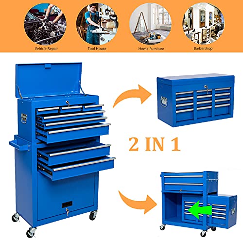 8-Drawer Big Rolling Tool Chest Organizers, Removable Tool Storage Cabinet and Top Chest with ...