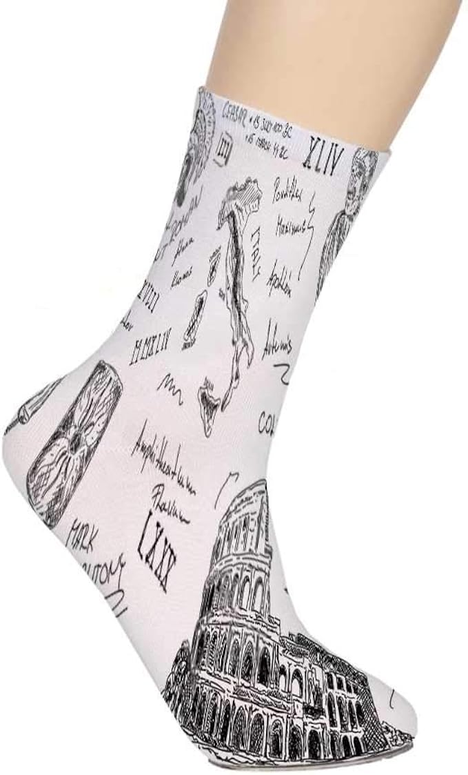 Toga Party Soft Mid Calf Length Socks,Ancient Roman Period Icons Caesar ...