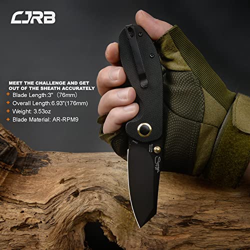 CJRB Folding Pocket Knife Maileah Tactical Knife with AR-RPM9 Powder Steel Balde and G10 Small ...