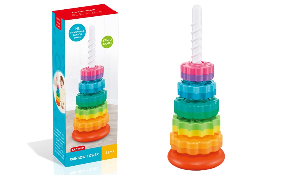 Stacking Rings Rainbow Rotating Stacker Toy - Baby Activity Tower For ...