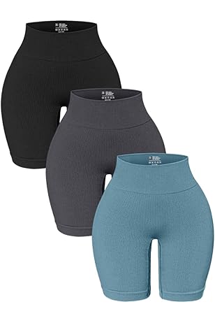3 Pack High Waisted Yoga Shorts for Women Ribbed Seamless Tummy Control ...