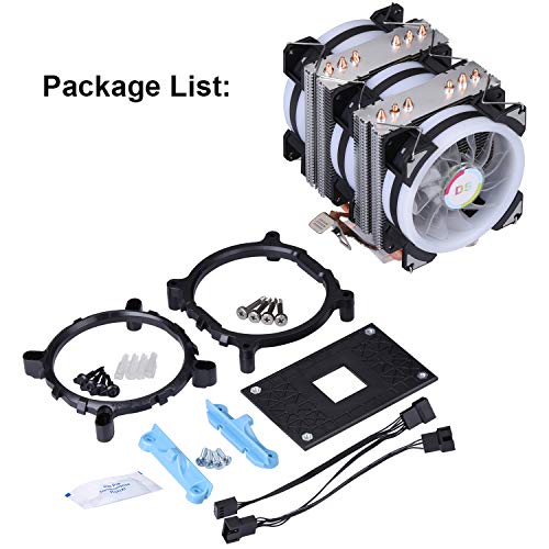DS 92MM CPU Cooler, Fiexd RGB Air Cooler Case Fan Radiator for Intel and AMD (PWM Fans, 6 ...