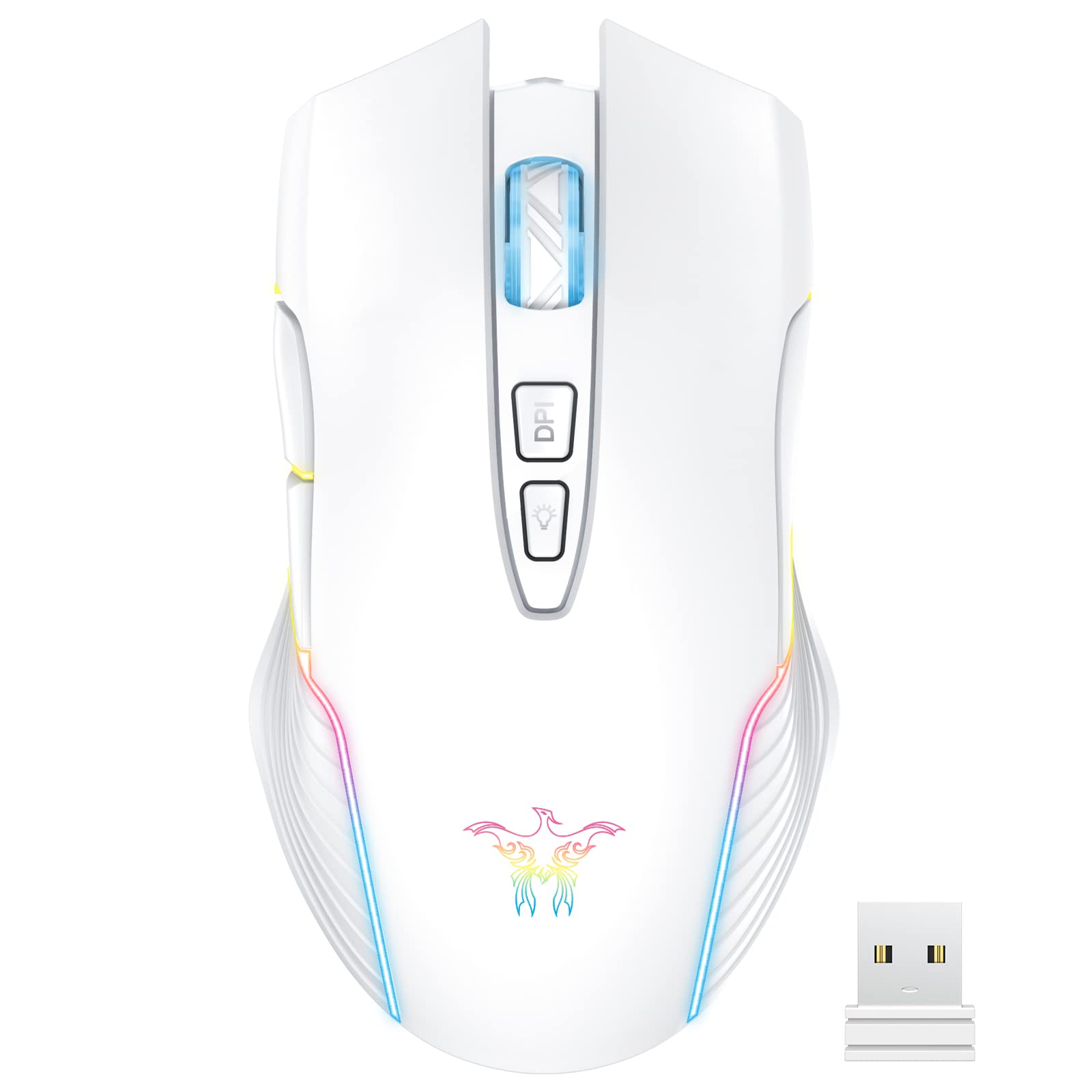 PHNIXGAM Rechargeable Wireless Gaming Mouse, Ergonomic RGB Computer ...