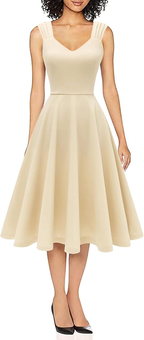 DRESSTELLS Women's Prom Vintage Tea Dress V-Neck Bridesmaid Party Swing ...