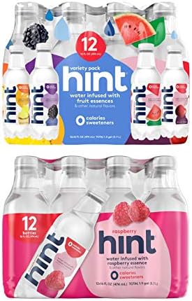 Hint Water Variety Pack and Hint Water Raspberry (Pack of 24), 3 Bottles Each of: Blackberry ...