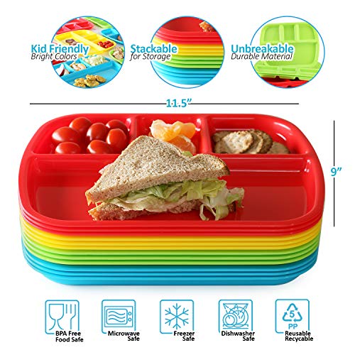 4-Compartment Divided Plastic Kids Tray - Set Of 12 Plastic lunch Trays ...
