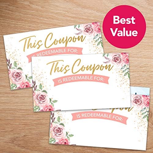 [아마존 직구 추천] 200 Bulk Blank Coupon Cards – Floral Pink Fillable Gift ...