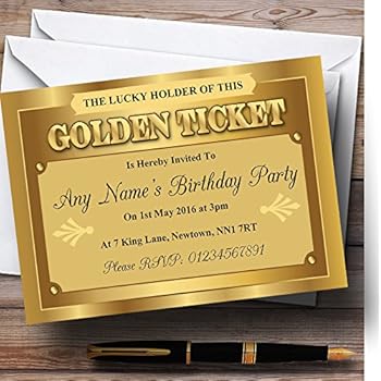 Amazon.com : Golden Ticket Personalized Birthday Party Invitations ...