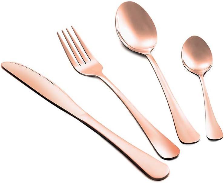 16 Piece Cutlery Set, Stainless Steel Flatware Set with Knife Spoon ...