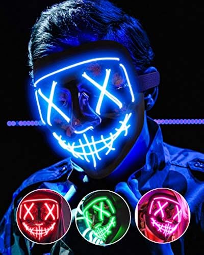 Lizber Halloween Mask, Led Light Up Mask Cosplay Costume with Neon Wire ...