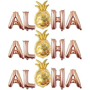 Amazon.com : Rose Gold Aloha Balloons with Gold Pineapple | Aloha Party ...