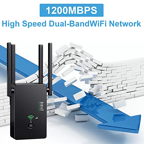 WiFi Range Extender, 1200Mbps Repeater Wireless Signal Booster 5GHz & 2.4GHz Dual Band with 4 ...