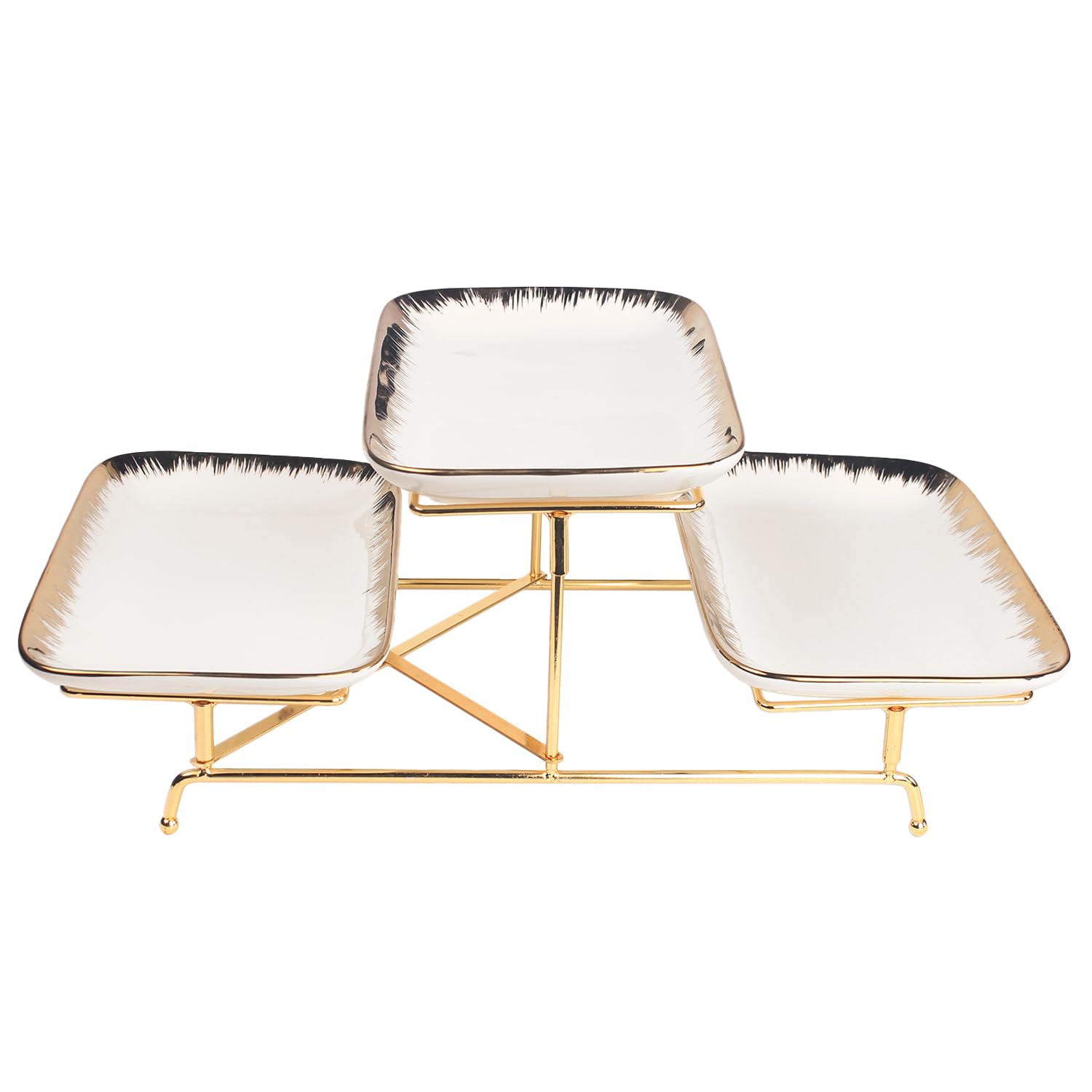 LIUYWYHCF 3-Tier Serving Rack with Ceramic Serving Tray, Foldable Gold ...