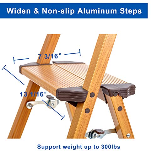 StrongTek Folding Step Ladder, Aluminum Frame with Woodgrain Finish ...