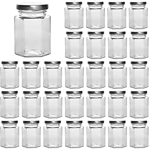 Accguan Hexagon Glass Jars, 30 Pcs 4 oz Glass Jars with Silver Lids ...