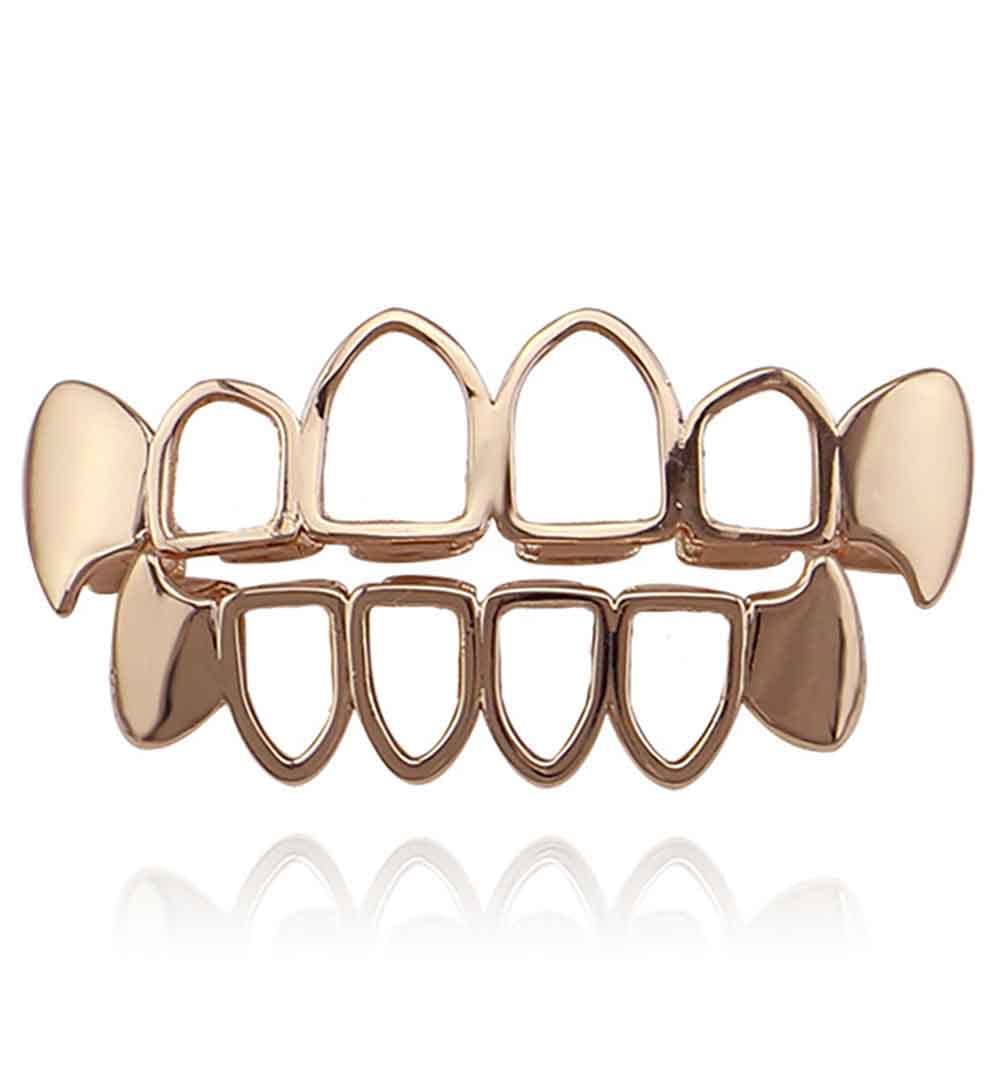 Mua Gold Teeth Grillz Open Face Outline 6 Teeth Vampire Fangs Grillz ...