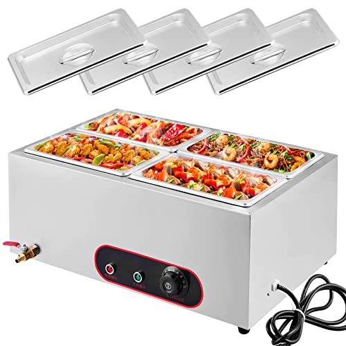 Commercial Food Warmer Electric Countertop Steam Table 4 Pans w/Lid Hot ...