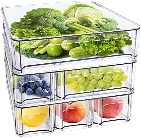 Mano 3PACK Stackable Refrigerator Drawers Pull Out Clear Fridge Drawer ...