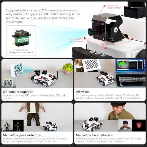 Yahboom Raspberry Pi 5 AI Visual ROS2 Smart Robot Car Kit 2DOF Carmer ...