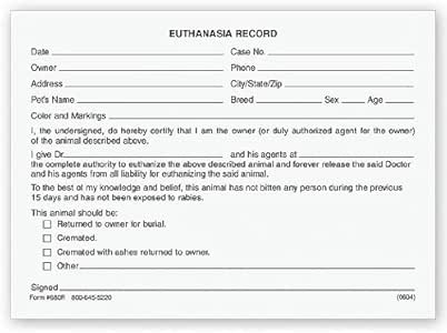 Amazon.com : Veterinary Euthanasia Record Form Pads (5) : Office ...
