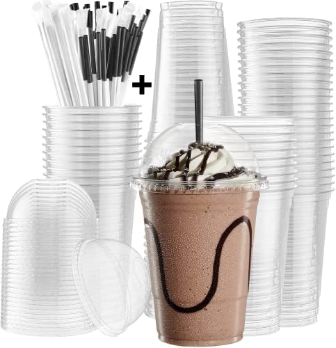 50 Sets -16 oz. Disposable Plastic Cups with Dome Lids & Straws - Clear ...