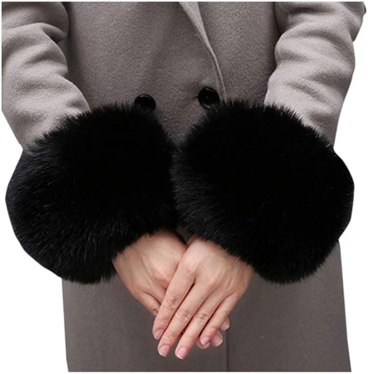 FFYY Women's Winter Faux Fur Arm Warmers Furry Wrist Band Ring Short ...