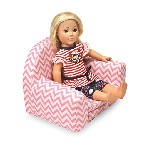 Upholstered Doll Chair with Foldout Bed - Pink Chevron (fits American ...
