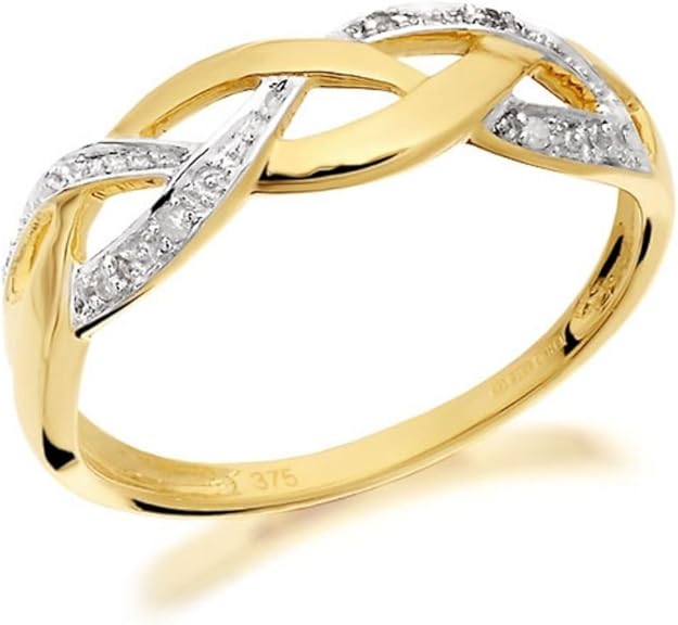 F.Hinds 9ct Yellow Gold Diamond Plait Ring EXCLUSIVE Jewelry Women Gift ...