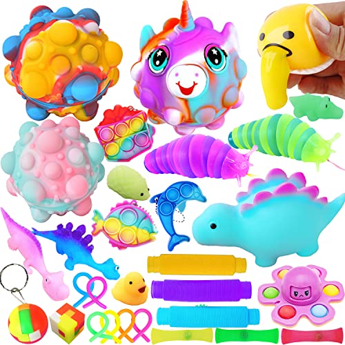 Fidget Toys Pack 30pcs Sensory Fidget Toys Set Push Pop Bubble Fidgets ...