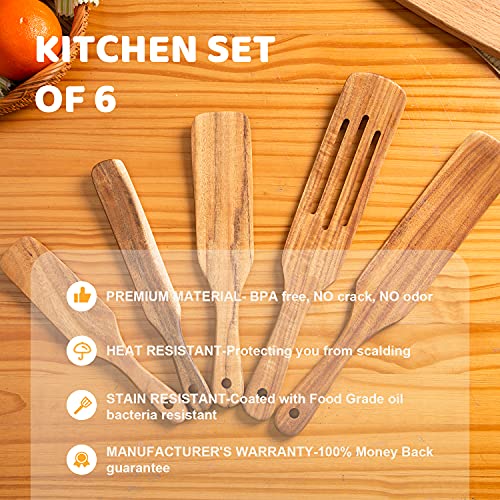 Wooden Spurtle Kitchen Utensils Set- 6Pcs Wood Cooking Utensils, Acacia ...