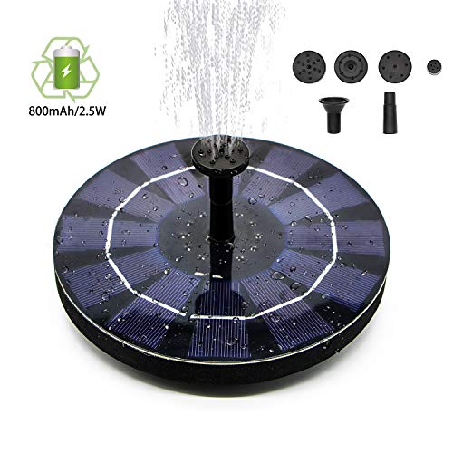 FEIFEIER Solar Fountain Pump for Bird Bath with 800mAh Battery Backup ...