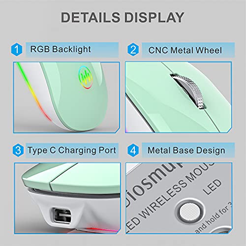 RGB Wireless Mouse, Uiosmuph G18 Rechargeable Silent Backlit Wireless ...