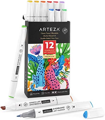 Arteza Alcohol Markers, Set of 12 Classic Colors, Blendable, EverBlend ...