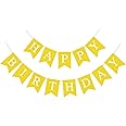 Amazon.com: Yellow Happy Birthday Banner Birthday Sign for Backdrop ...