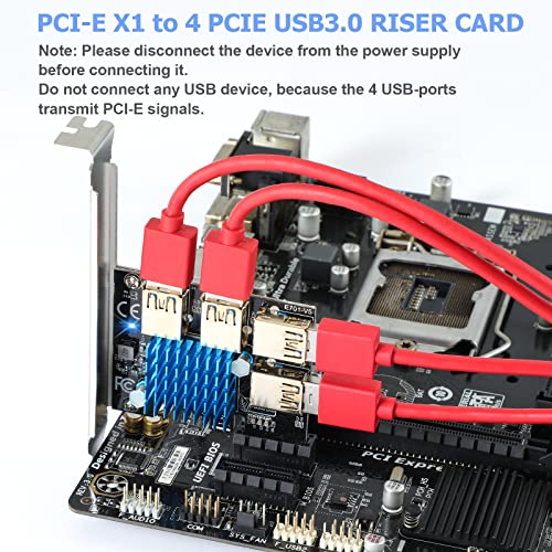 ACTIMED PCI-E Splitter 1 to 4 PCI Express USB Port Riser Card / PCIE X1, X4, X8, X16 Slots GPU ...