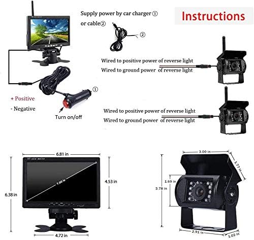 OiLiehu Wireless Rear View Camera Kit, 7 Inch HD LCD Monitor With ...