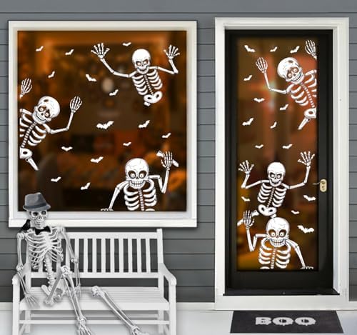 74pcs Halloween Window Clings Decorations, 8 Sheets 6 Giant Skeleton ...