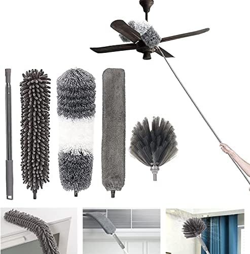 5-Piece Microfiber Feather Duster with Extendable Pole - Removable and ...
