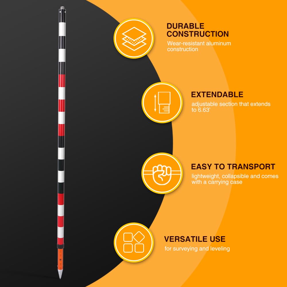 Mountlaser Aluminum Surveying Ranger Pole - Red & Black Sections ...