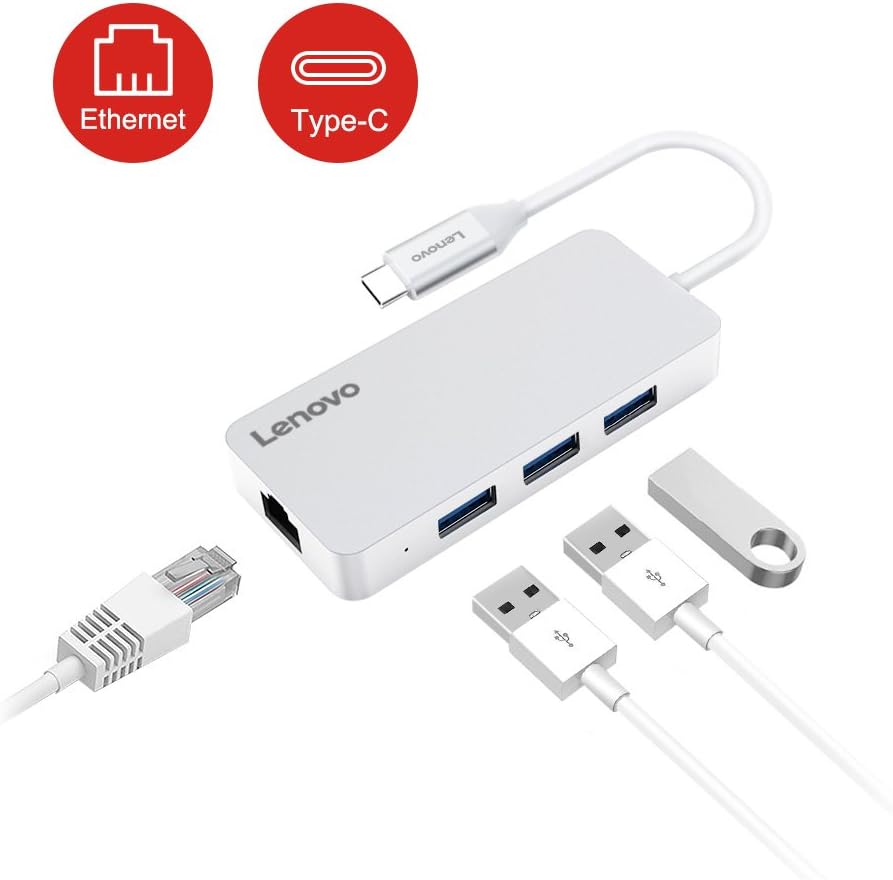 Lenovo USB C Hub,USB Type-C a 3 Puerto USB 3.0 Adaptador con 10 Mpb ...