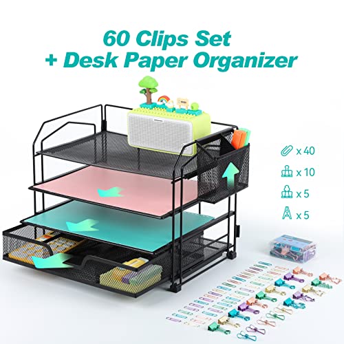 Beiz Desk Paper Letter Tray Organizer, 4 Tier Desk Organizer w/Storage ...