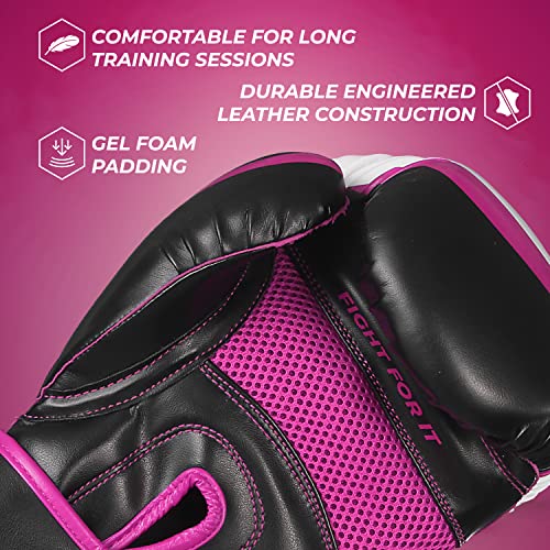 Sanabul Essential Gel Boxing Kickboxing Punching Bag Gloves, for Men and Women, Black/Pink, 8 oz ...