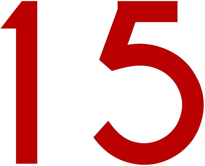 Zahlenaufkleber Nummer 15, rot, 20cm (200mm) hoch, Aufkleber mit Zahlen ...