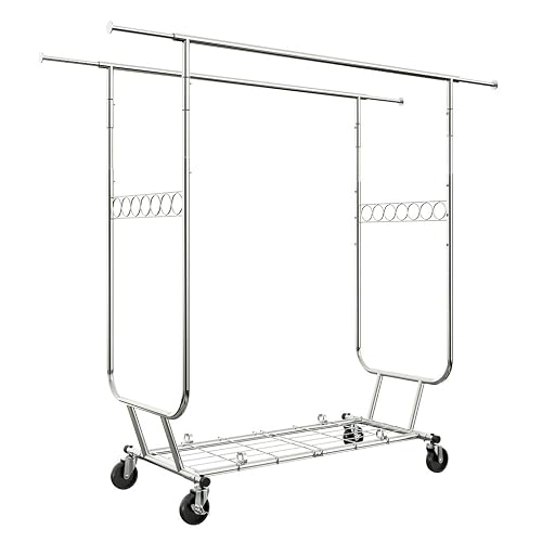 LANGRIA Heavy Duty Rolling Commercial Double Rail Clothing Garment Rack ...