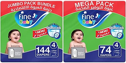 Fine Baby Diapers Size 4 (7-14 Kg) Large, 144 Count, Jumbo Pack - New ...