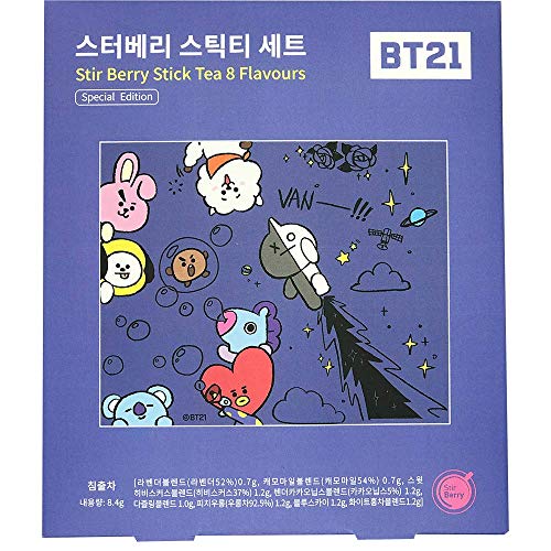 BTS X BT21 Stir Berry Stick Tea Gifts Set 8 flavors upper part bookmark ...