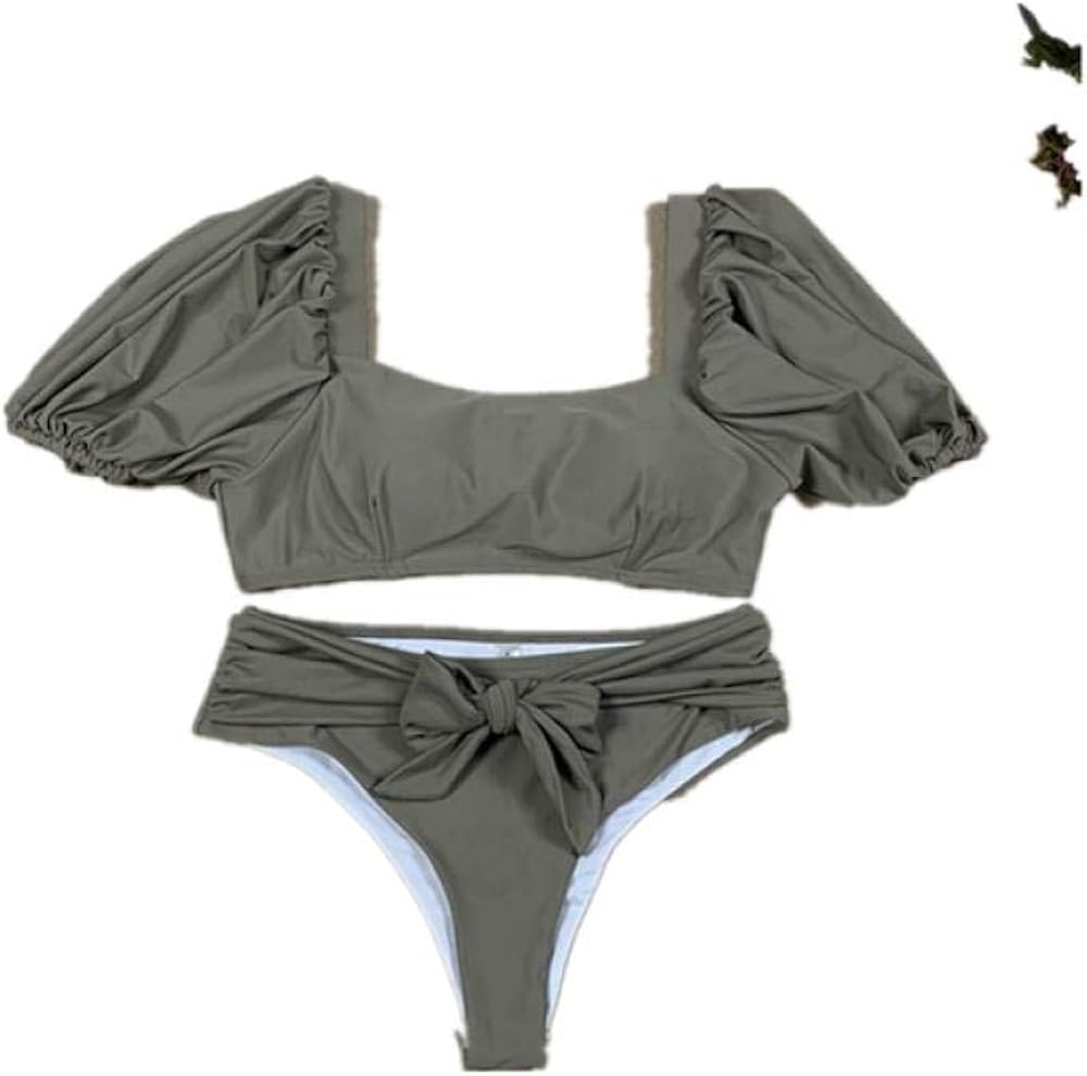 Womens Swimming Costumes Puff-Sleeve Bikini Set Bow Knot Bikinis Sexy ...